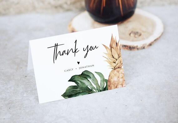 EDITABLE Tropical Thank you Card Template Palm Leaf Gold | Etsy