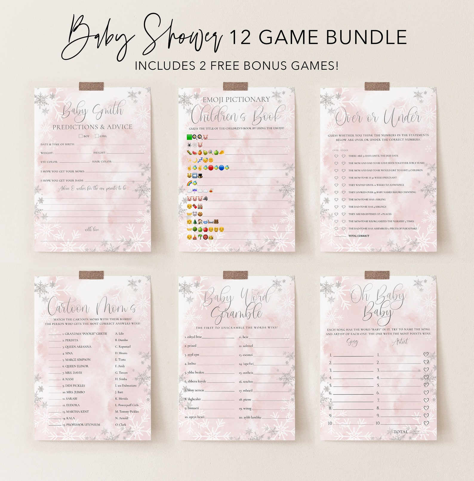 Baby Shower Game Bundle Card Printables, Snowflake Baby Shower ...