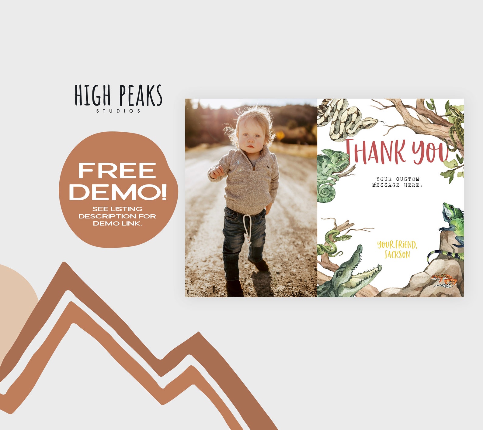 EDITABLE Reptile Photo Thank You Card Lizard Birthday Thank - Etsy