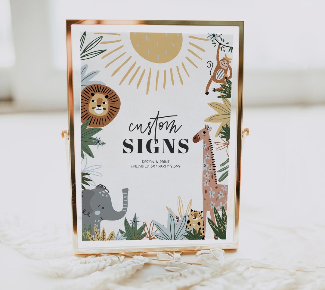 5x7 Custom Sign, Boho Safari Birthday Custom Signage, Bohemian Jungle ...