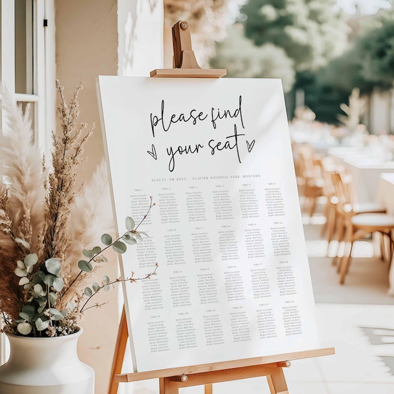 Seating Chart Board Template, Calligraphy Event Find Your Seat Chart ...