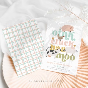 Modern Farm Birthday Favor Tags, Editable Circle and Square Farm Animal ...