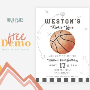 Basketball Printable First Birthday Invitation Bundle, All Star Set ...