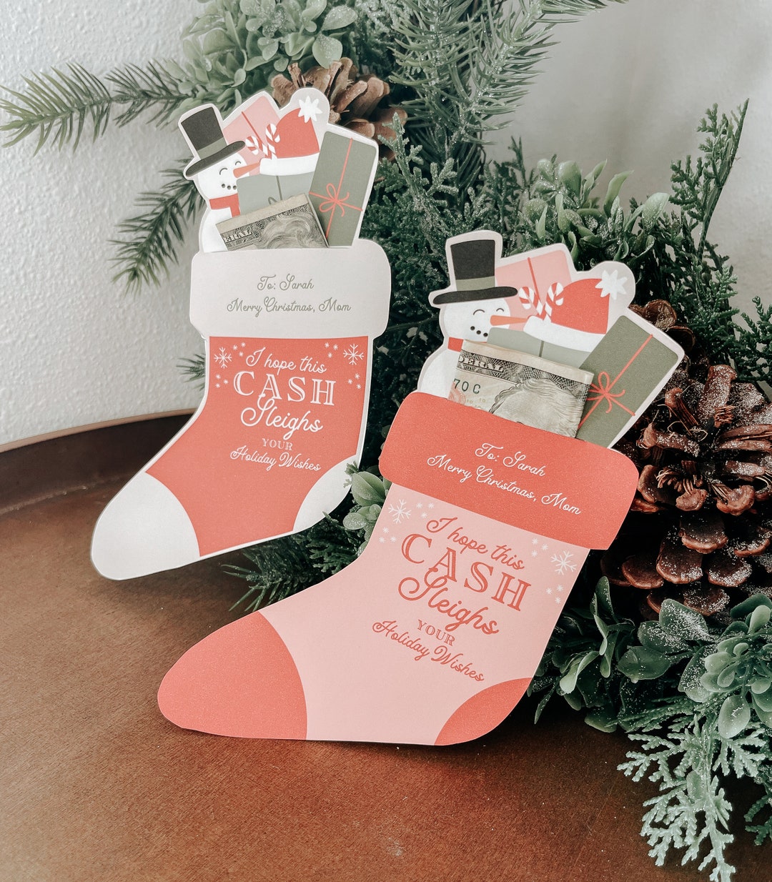 Christmas Money Holder Printable, Holiday Cash Stocking Cutout Editable ...