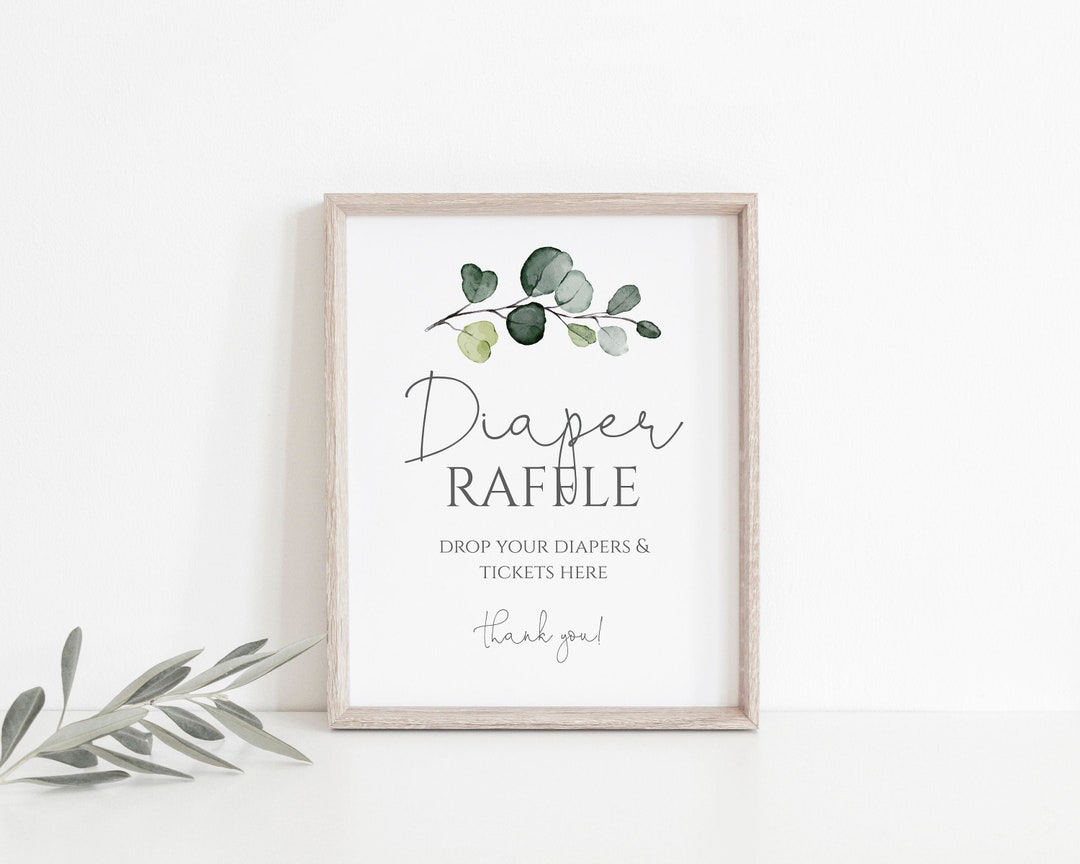 Diaper Raffle Game Sign, Baby Shower Diaper Game Printable, Greenery ...