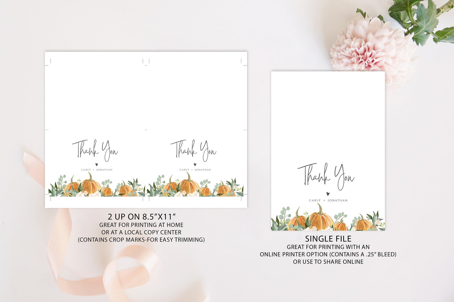 EDITABLE Fall Thank You Card Template Fall Pumpkins and - Etsy