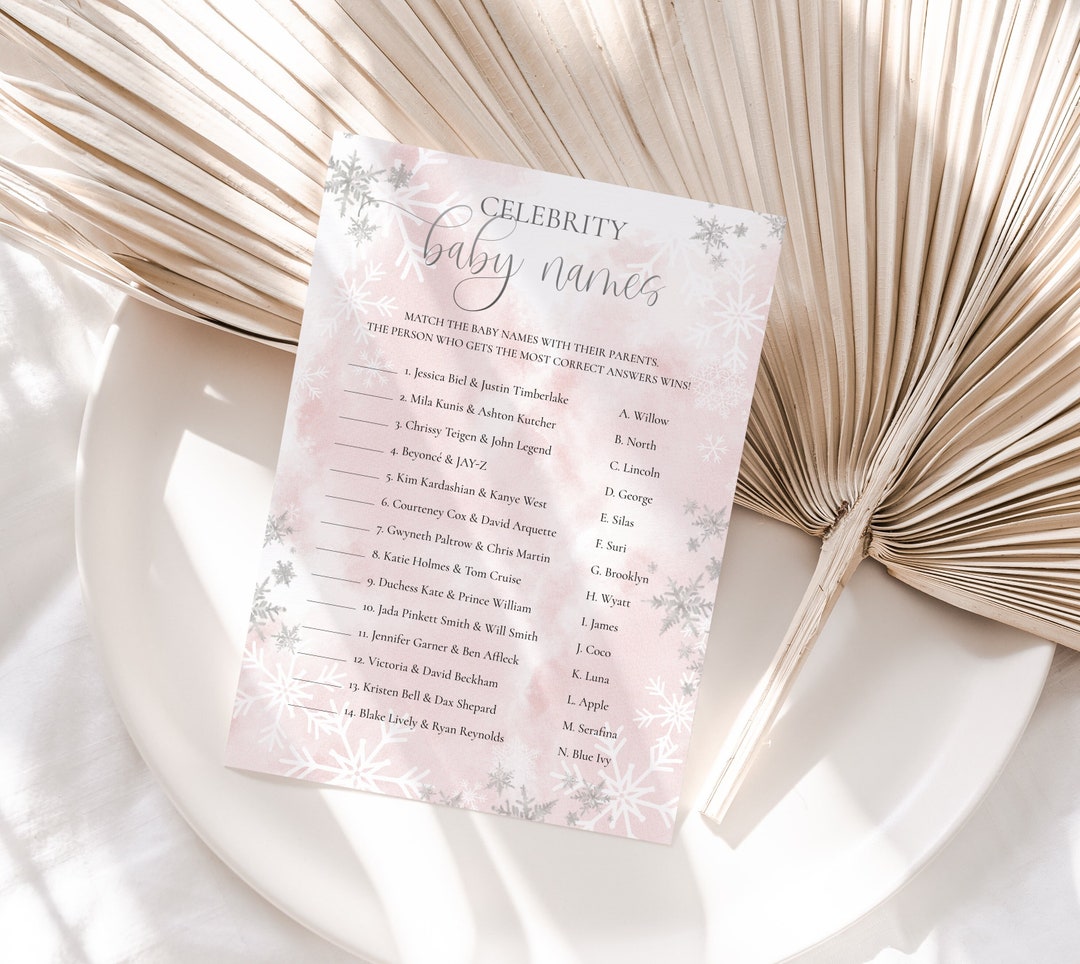 Celebrity Baby Name Game, Printable Baby Shower Game, Winter Girl Baby ...