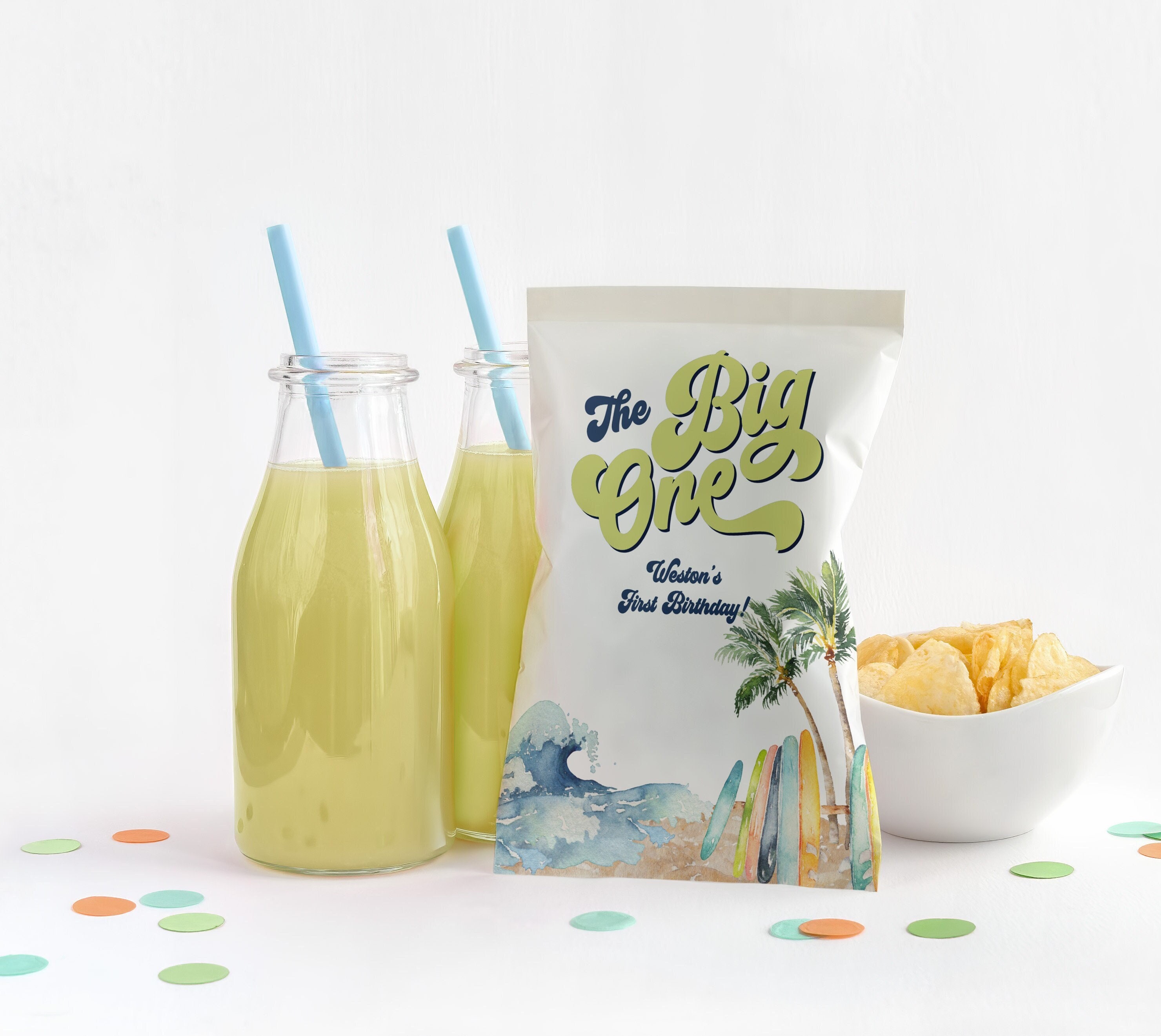 Editable Surf Chip Bag Wrap First Birthday Party Blue Chip - Etsy