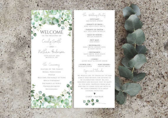 Succulent Wedding Program Template Printable Rustic Order of | Etsy