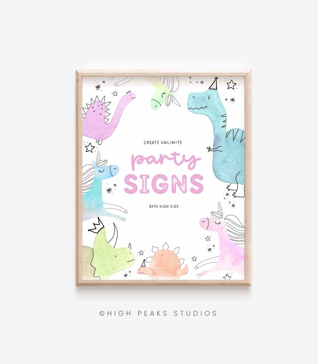 Editable Party Sign Unicorn and Dinosaur Birthday Girl, Sparkle and ...