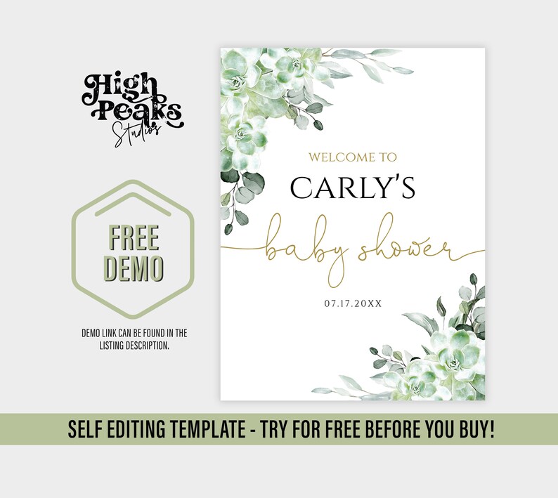 Editable Welcome Baby Shower Sign Eucalyptus Succulent - Etsy