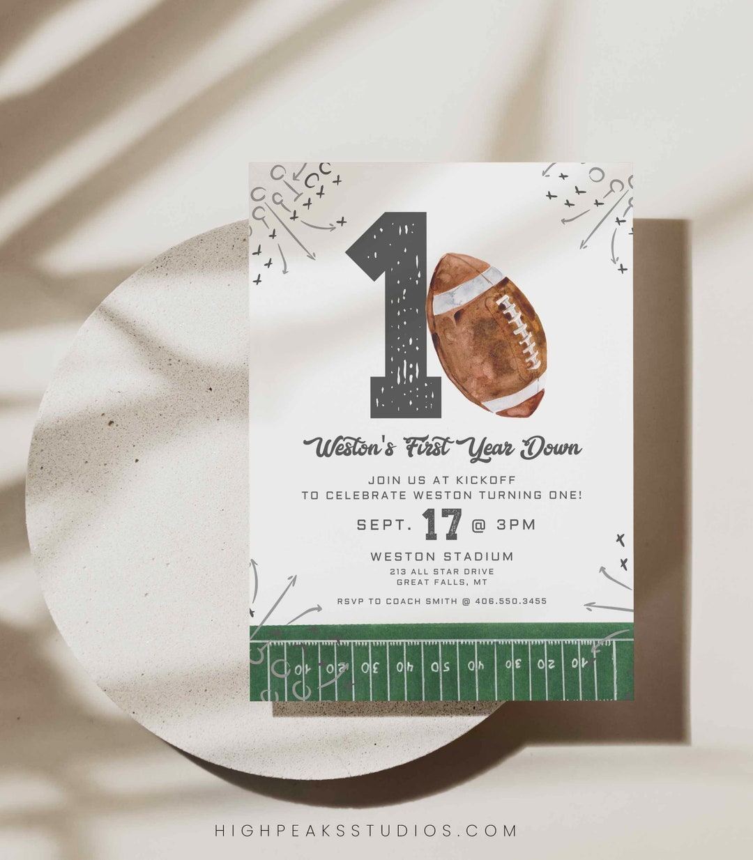 Football Birthday Invitation, First Year Down, Game On, Football Invite ...