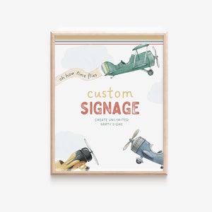 Circle and Square Airplane Birthday Favor Tag or Stickers, Editable ...