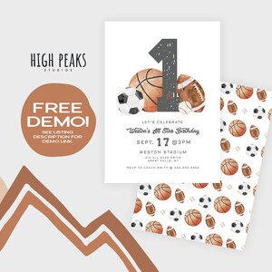 First Birthday Invitation Printable Boy, Sports Birthday, All Star ...