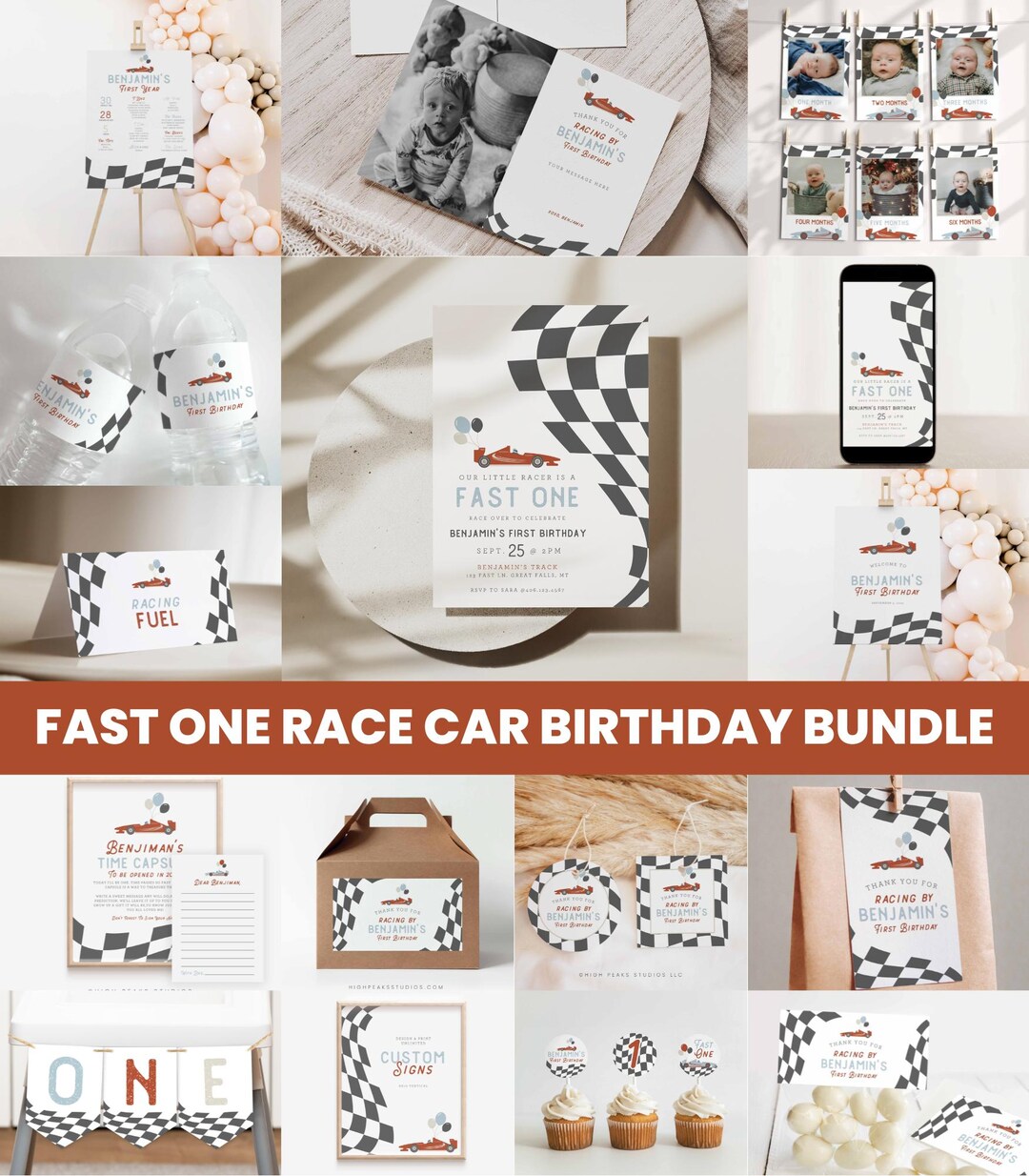 Fast One Race Car Birthday Bundle Printable, Boy First Birthday Party ...