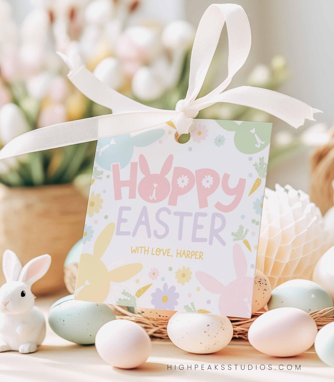 Editable Happy Easter Tag Template, Easter Bunny Cookie, Pastel HOPPY ...