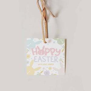 Editable Happy Easter Tag Template, Easter Bunny Cookie, Pastel HOPPY ...