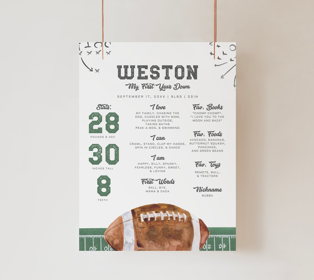 Milestone Poster, Football Birthday Stats Board,babies First Year ...