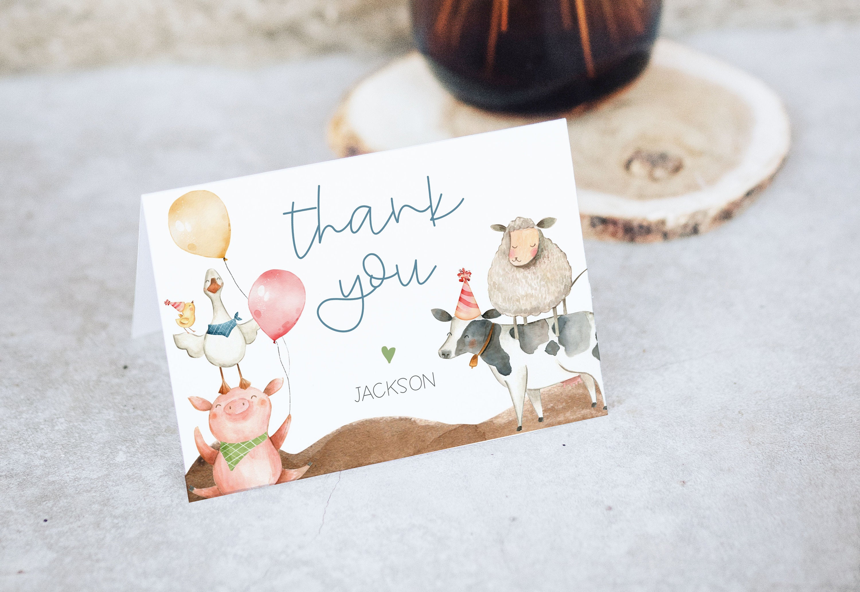 Farm Thank You Card Barnyard Birthday Folded Thank You - Etsy