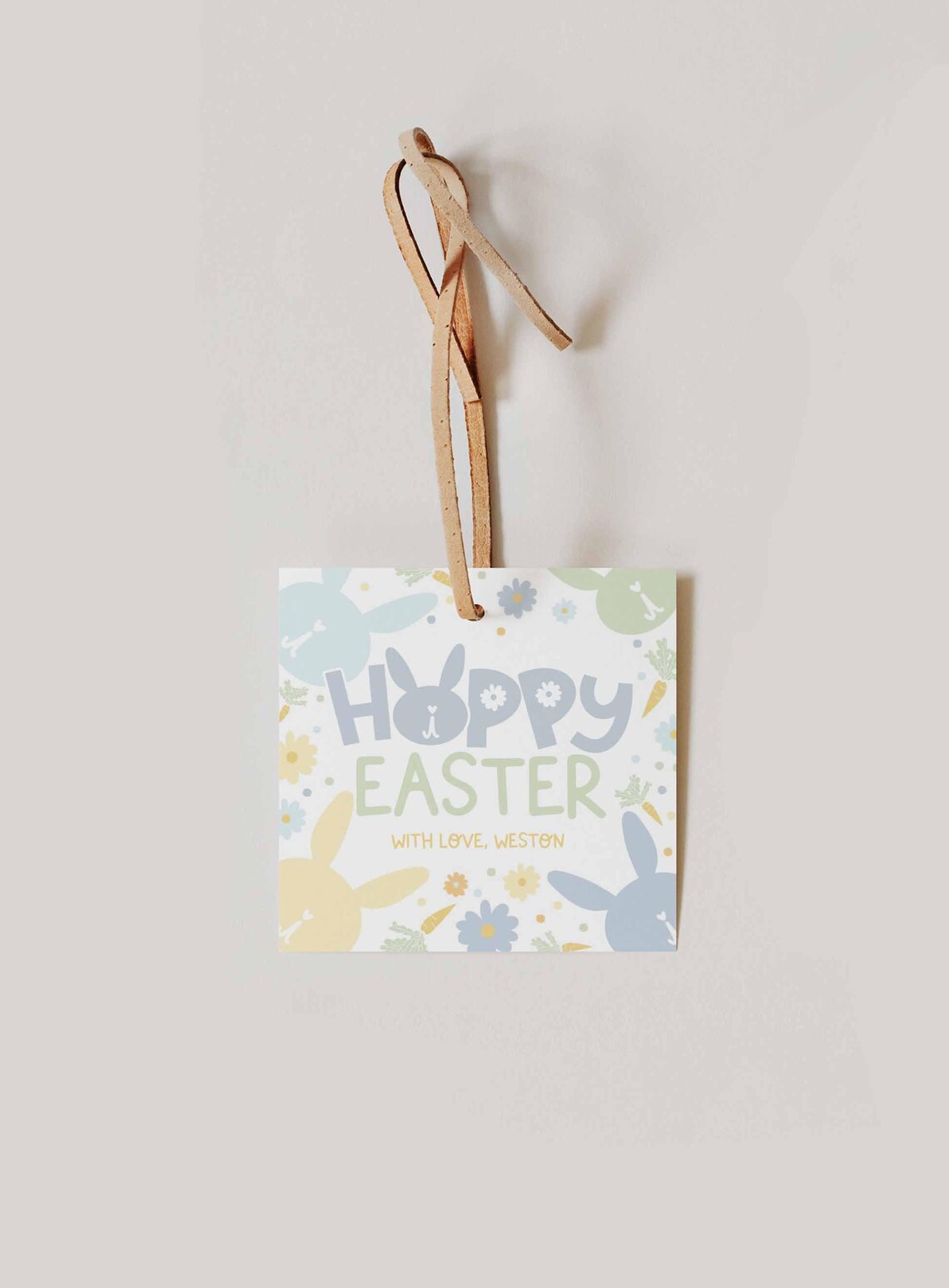 Editable Happy Easter Tag Template, Easter Bunny Cookie, Blue Pastel ...