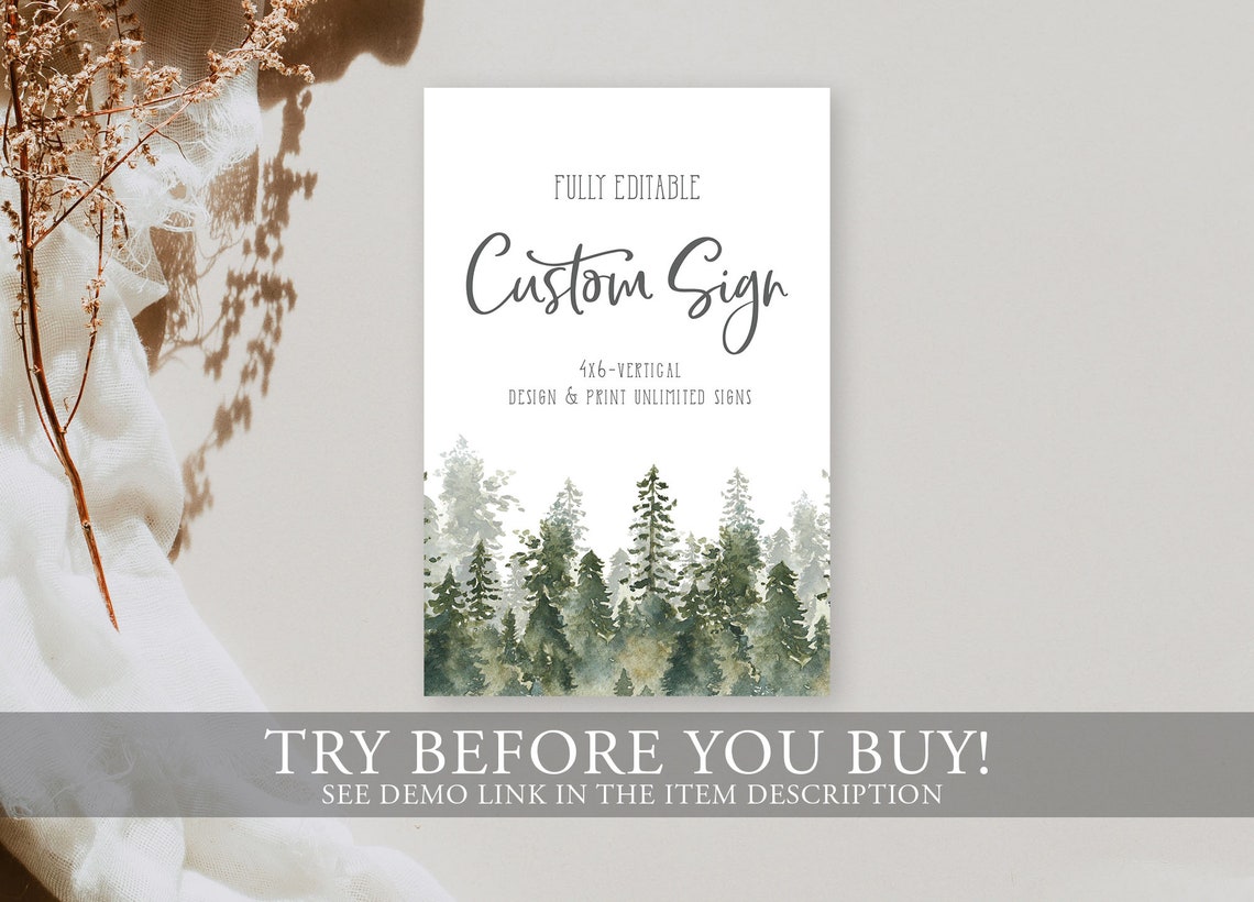 4x6 Custom Sign Template Rustic Pine Tree Sign Woodland | Etsy