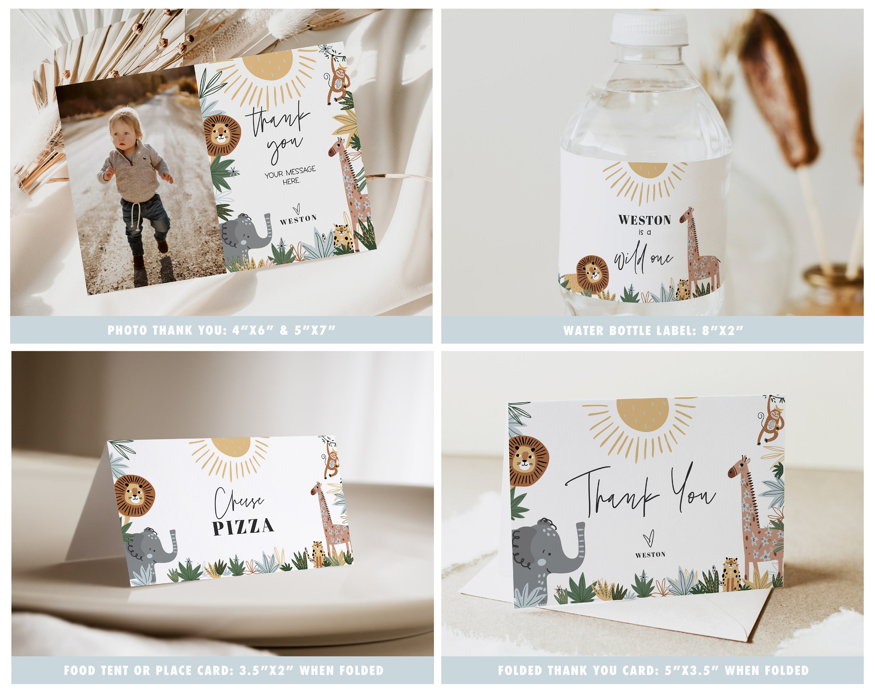 Boho Safari Birthday Invitation Bundle, Boho Jungle Animal Party ...