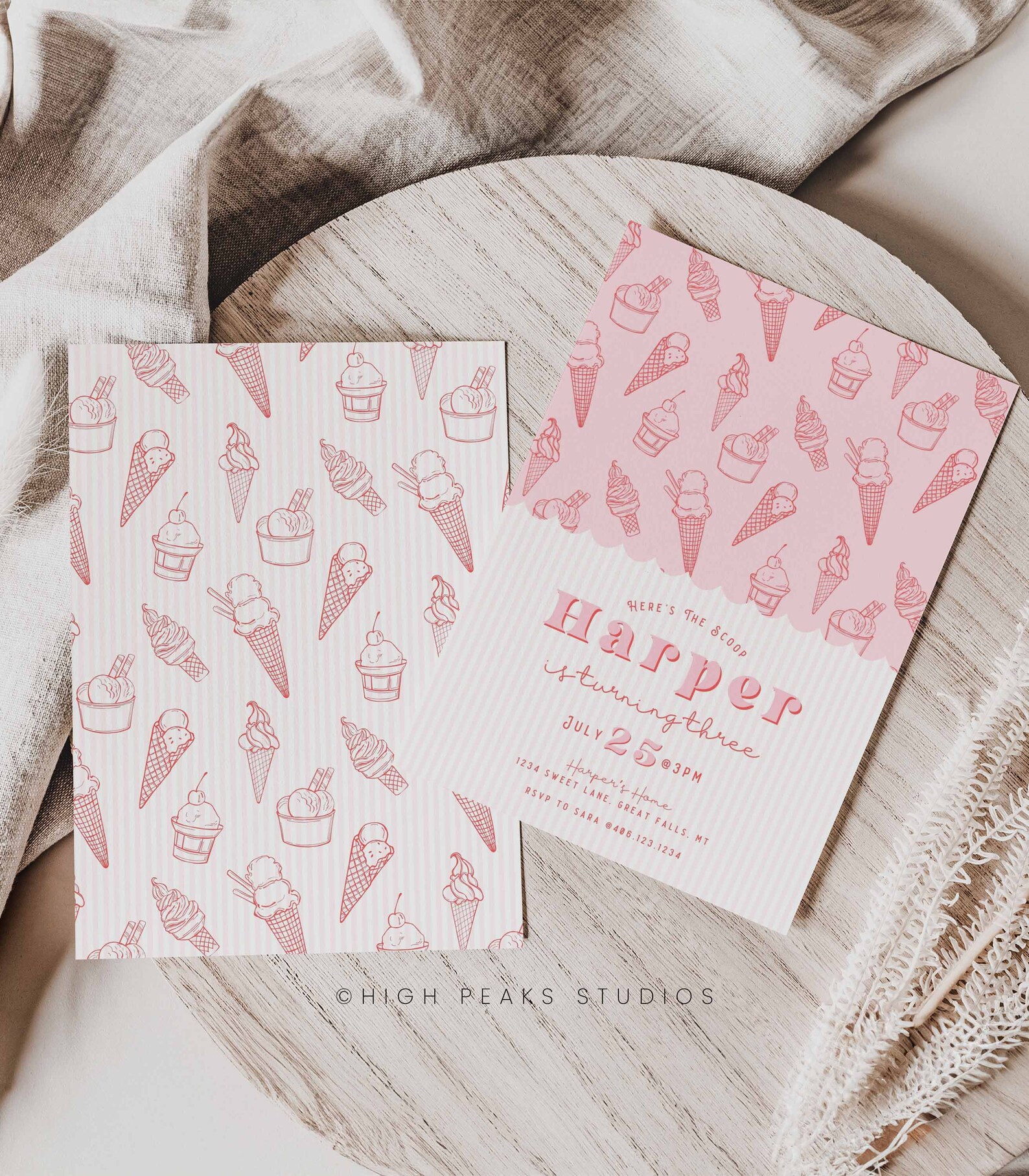 Retro Ice Cream Parlor Birthday Invitation Printable, Pink and Red ...