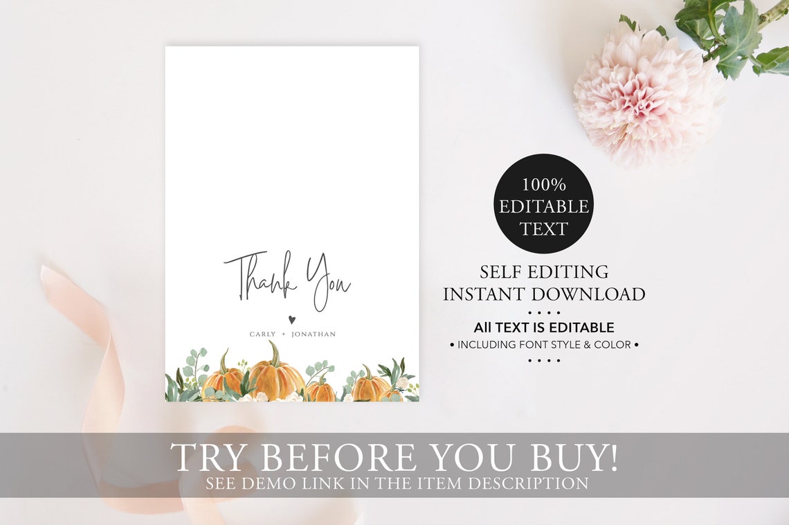 EDITABLE Fall Thank You Card Template Fall Pumpkins and - Etsy