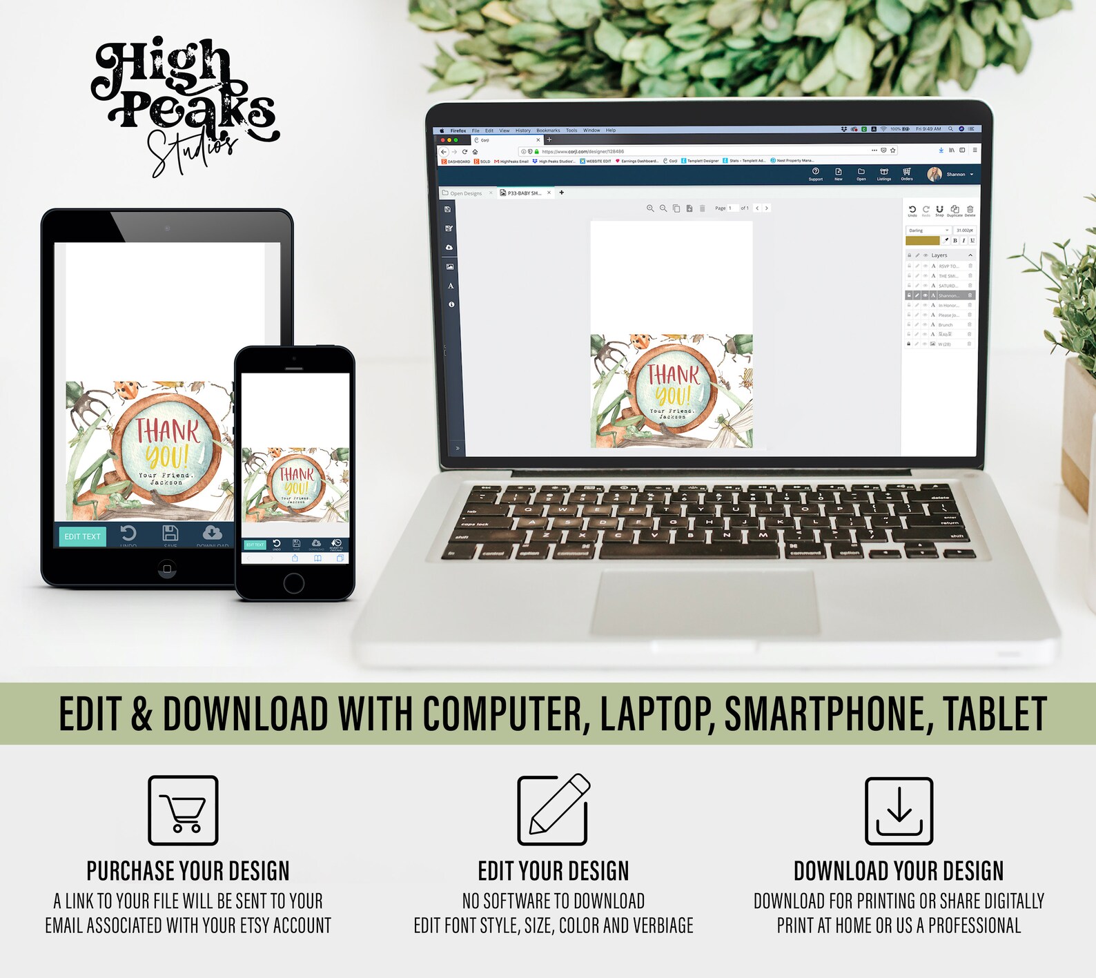 EDITABLE Bug Thank You Card Folded Insect Birthday Thank You - Etsy