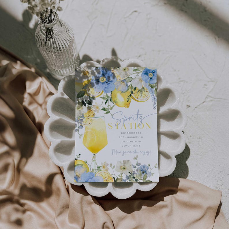 Editable Lemon Spritz Station Bar Sign, Blue Mediterranean Limoncello ...