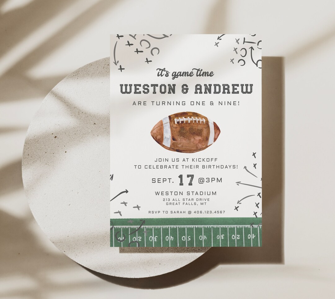 Football Joint Birthday Invitation, Sibling Party Invite Game On ...