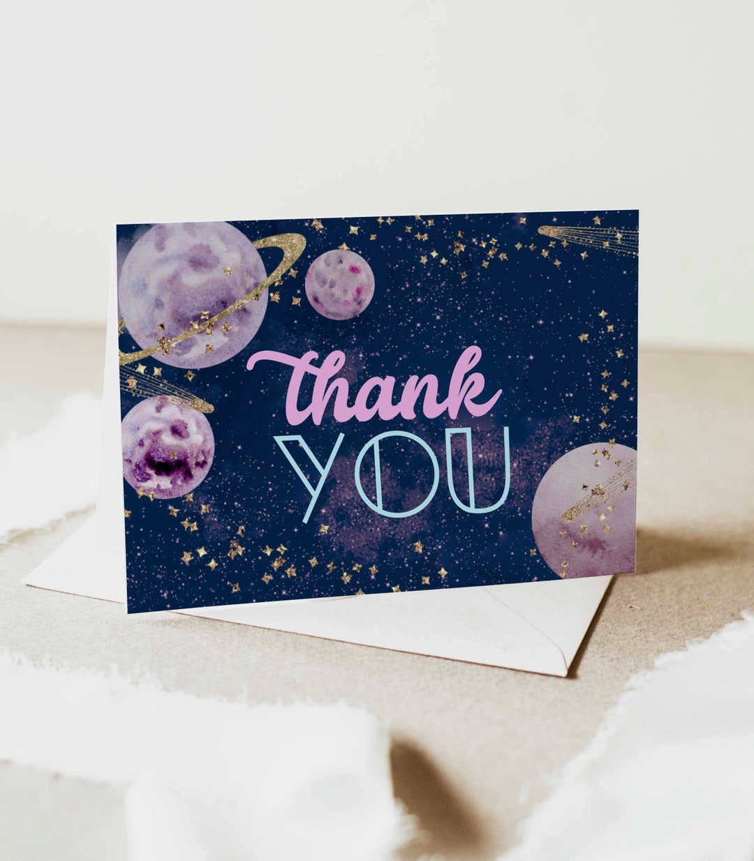 Editable Space Thank You Card Template, Out of This World Folded Thank ...