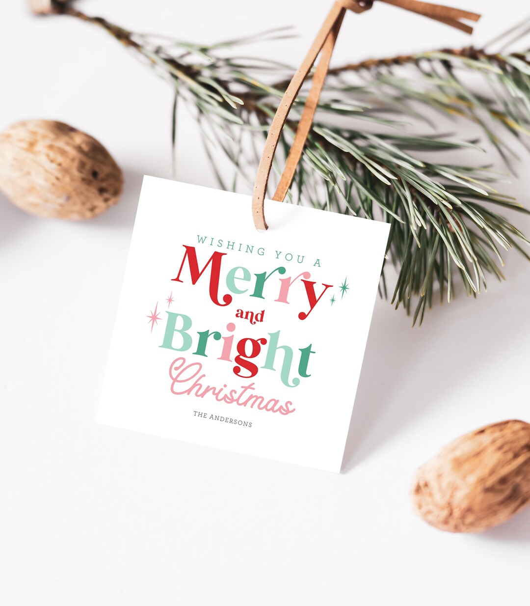 Wishing You a Merry and Bright Christmas Gift Tag Modern Xmas - Etsy