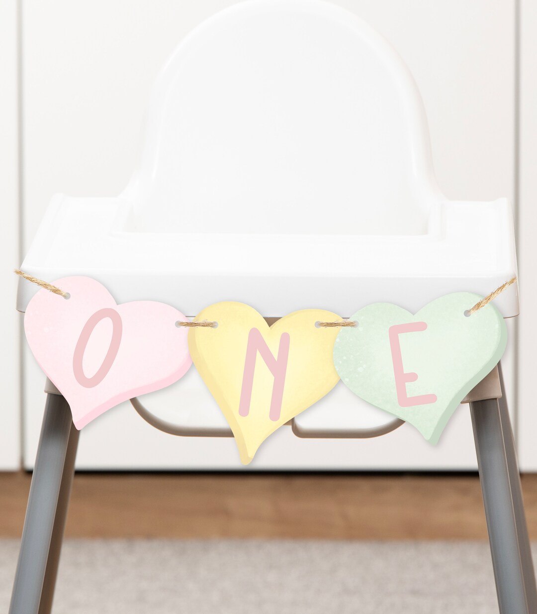 Candy Heart One High Chair Banner Template, Conversation Hearts Theme ...