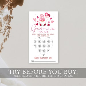 EDITABLE Word Search Valentine's Day Gift Tag,valentine Activity Tag ...