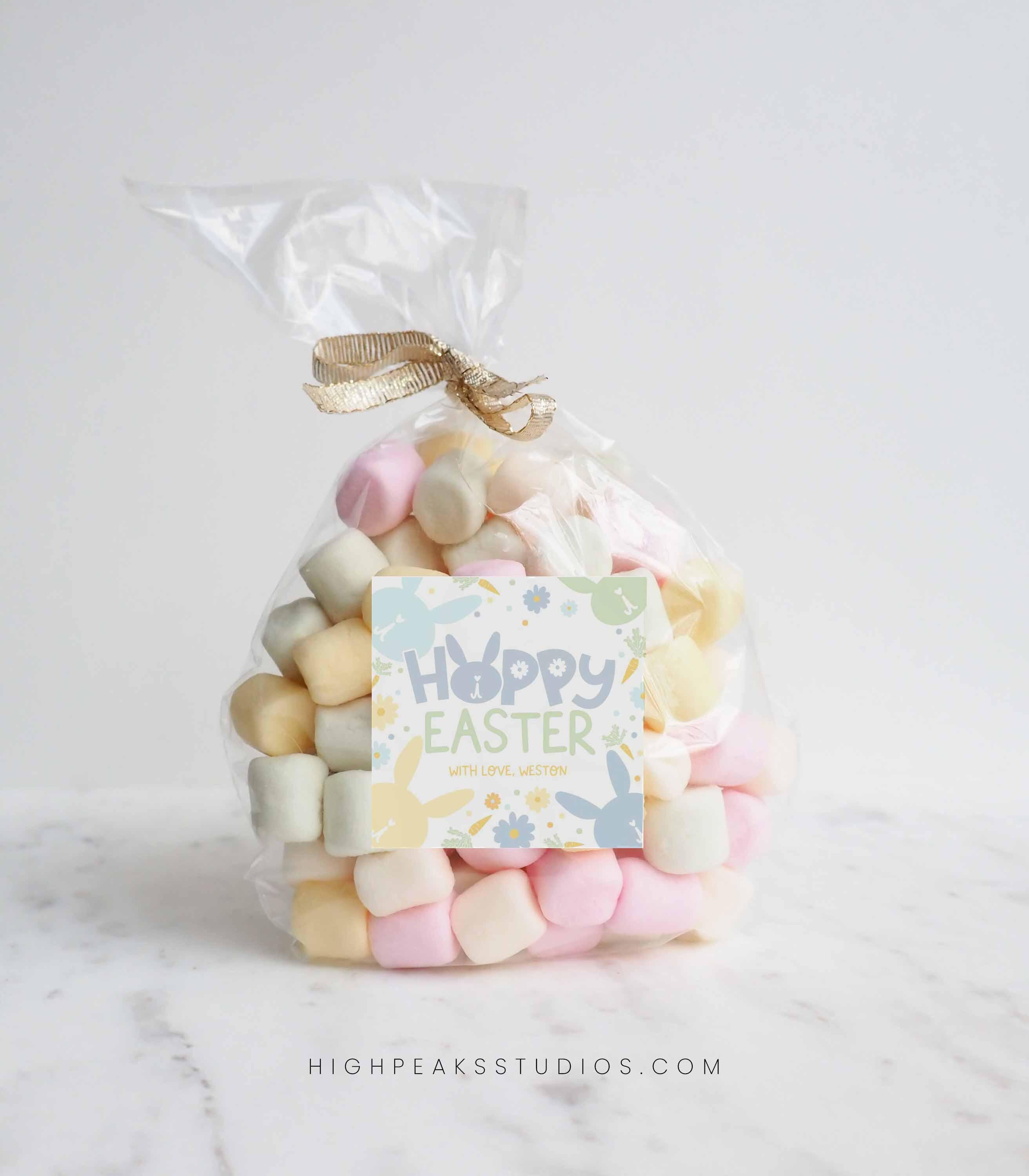 Editable Happy Easter Tag Template, Easter Bunny Cookie, Blue Pastel ...