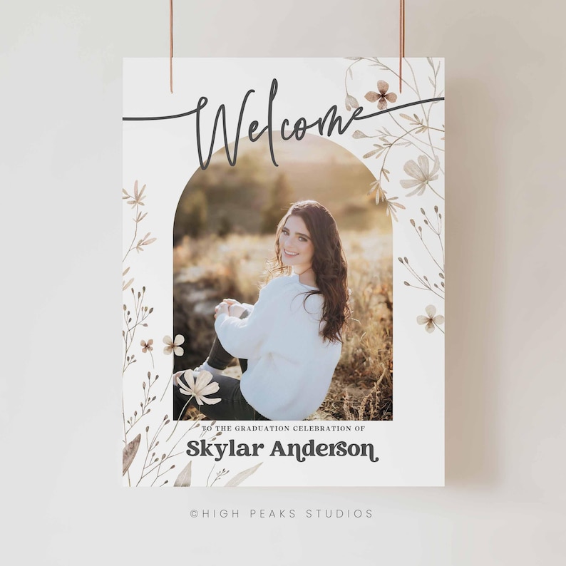 Wildflower Graduation Welcome Poster, Minimalistic Graduate Party ...