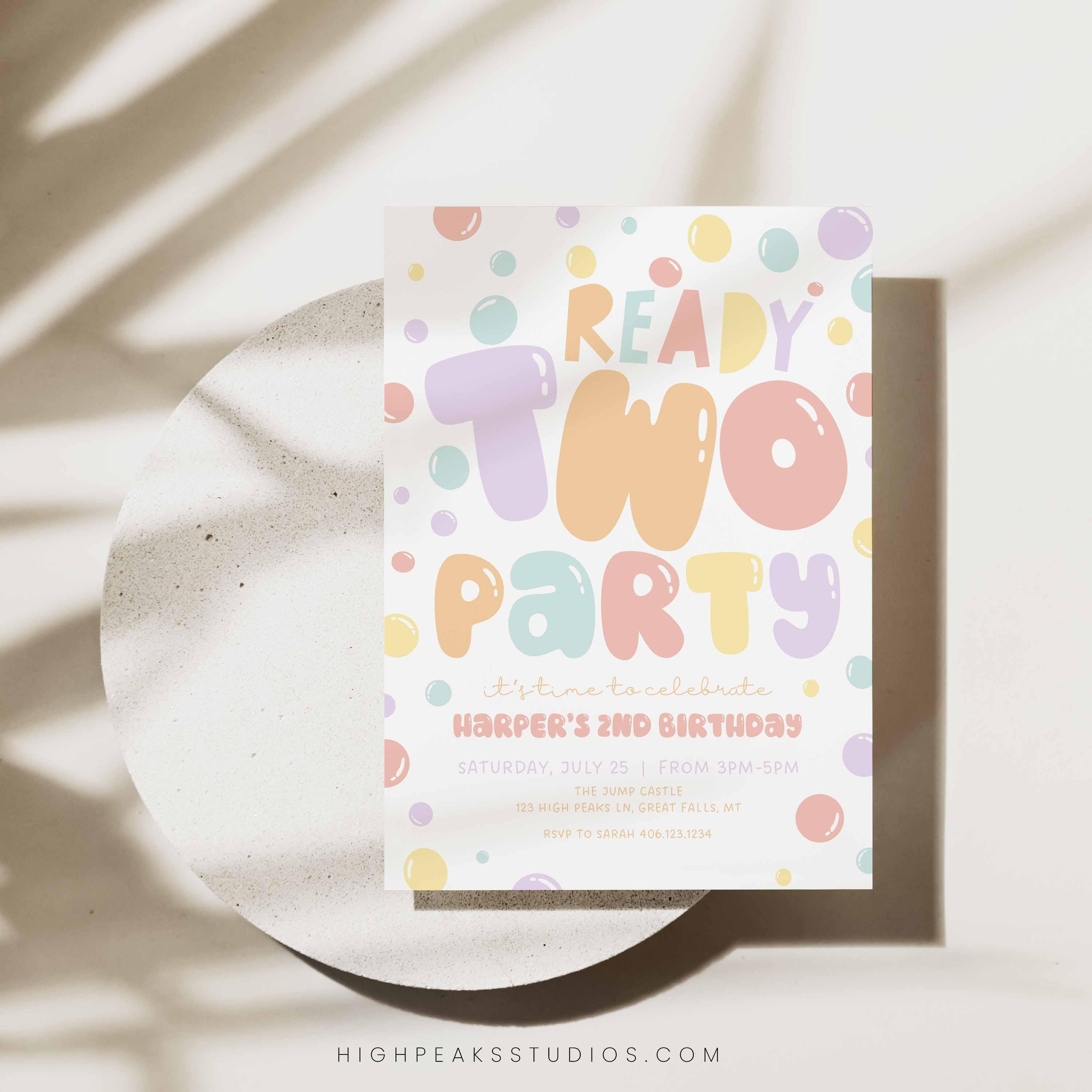 Editable Bubble Second Birthday Invitation, Girl Balloon Ready Two ...