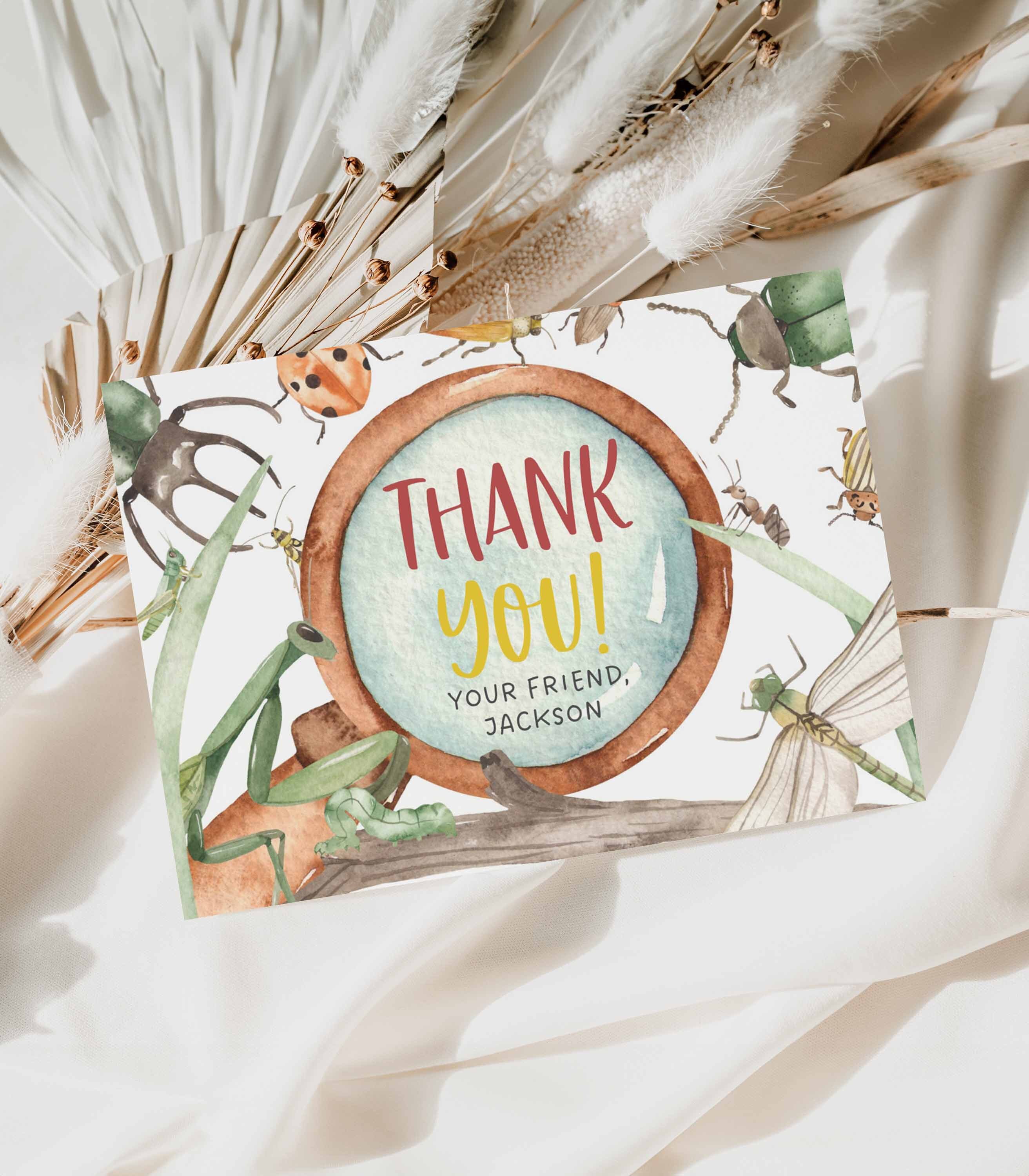 EDITABLE Bug Thank You Card Folded, Insect Birthday Thank You Template ...