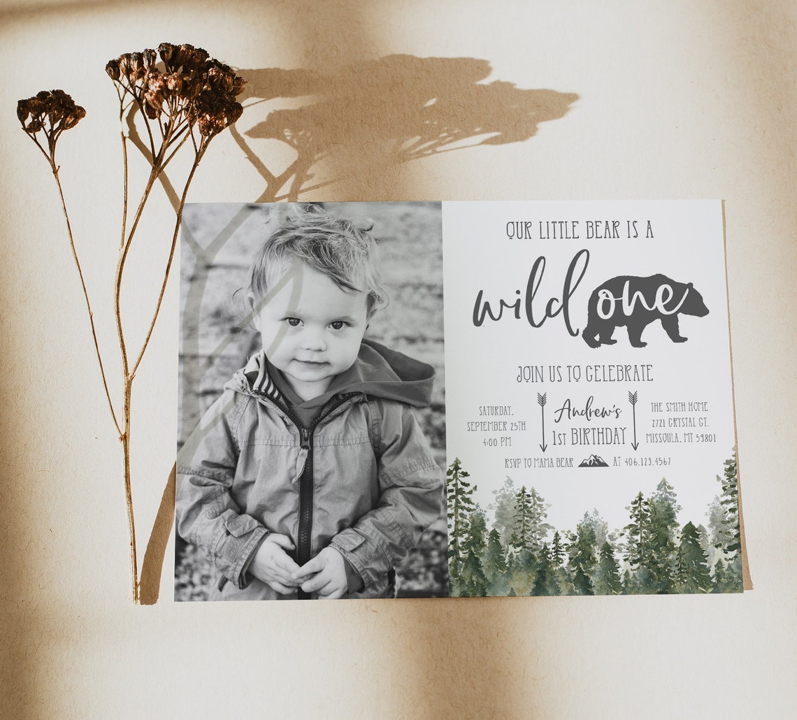 Wild One Birthday Boy Picture Invitation First Birthday - Etsy