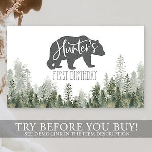 Woodland Birthday Backdrop Template, Rustic Pine Woodsy Birthday ...
