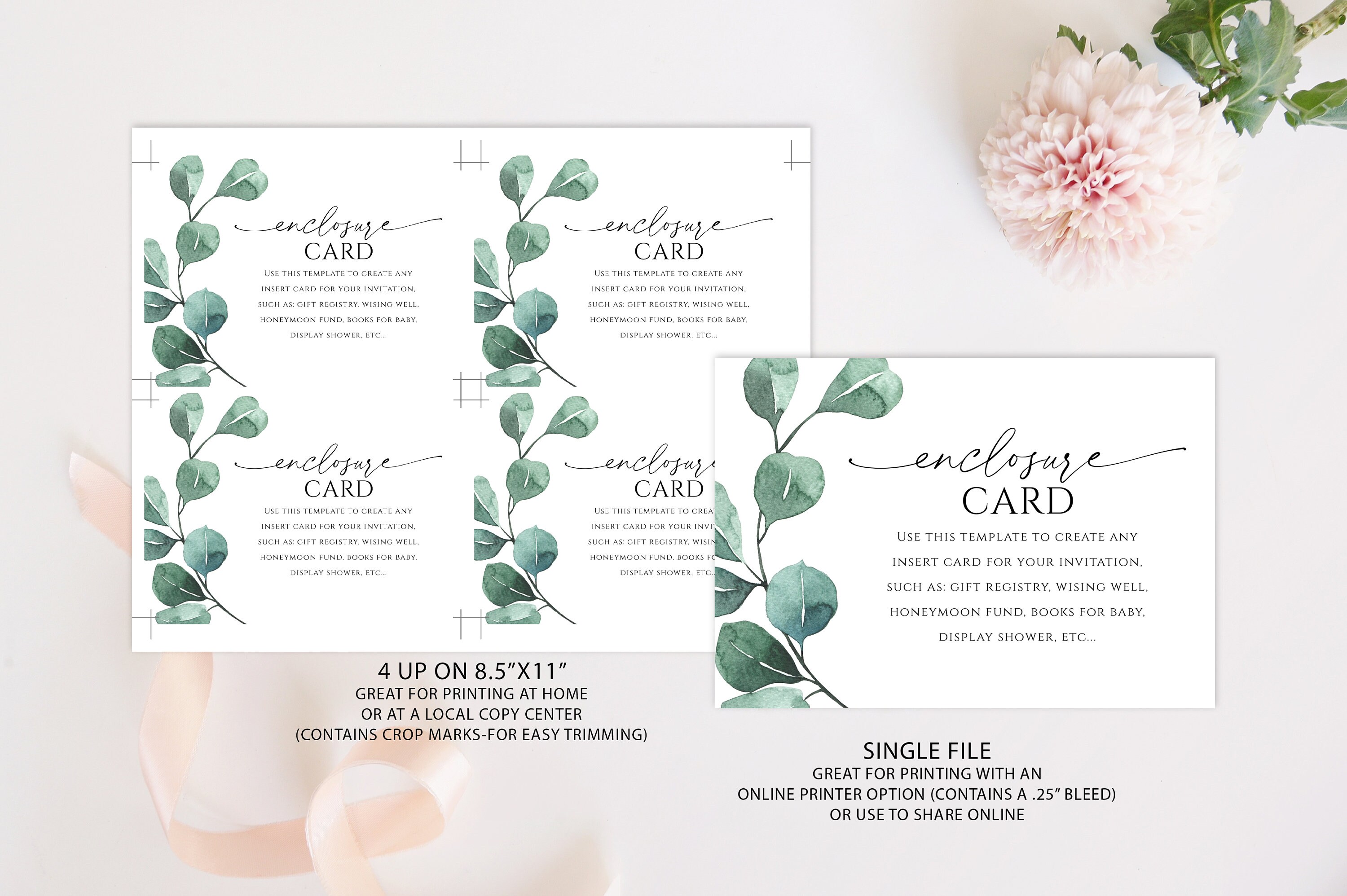 Greenery Enclosure Card Template Eucalyptus Invitation Insert | Etsy