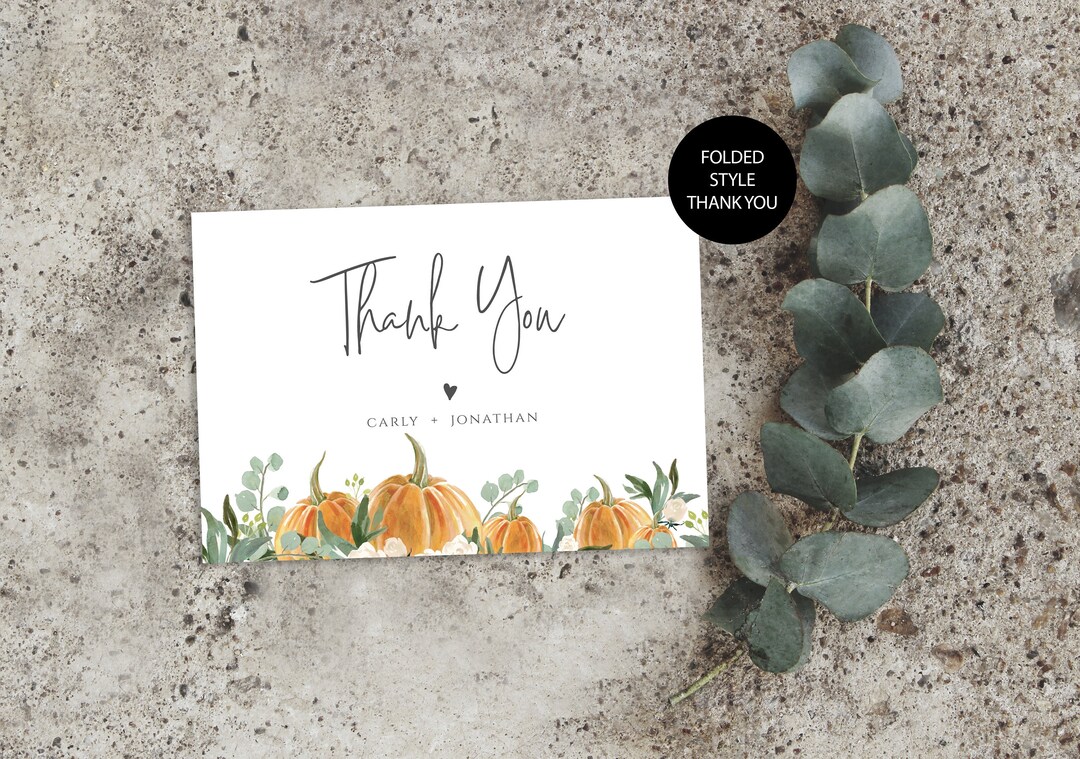 EDITABLE Fall Thank You Card Template, Fall Pumpkins and Greenery ...