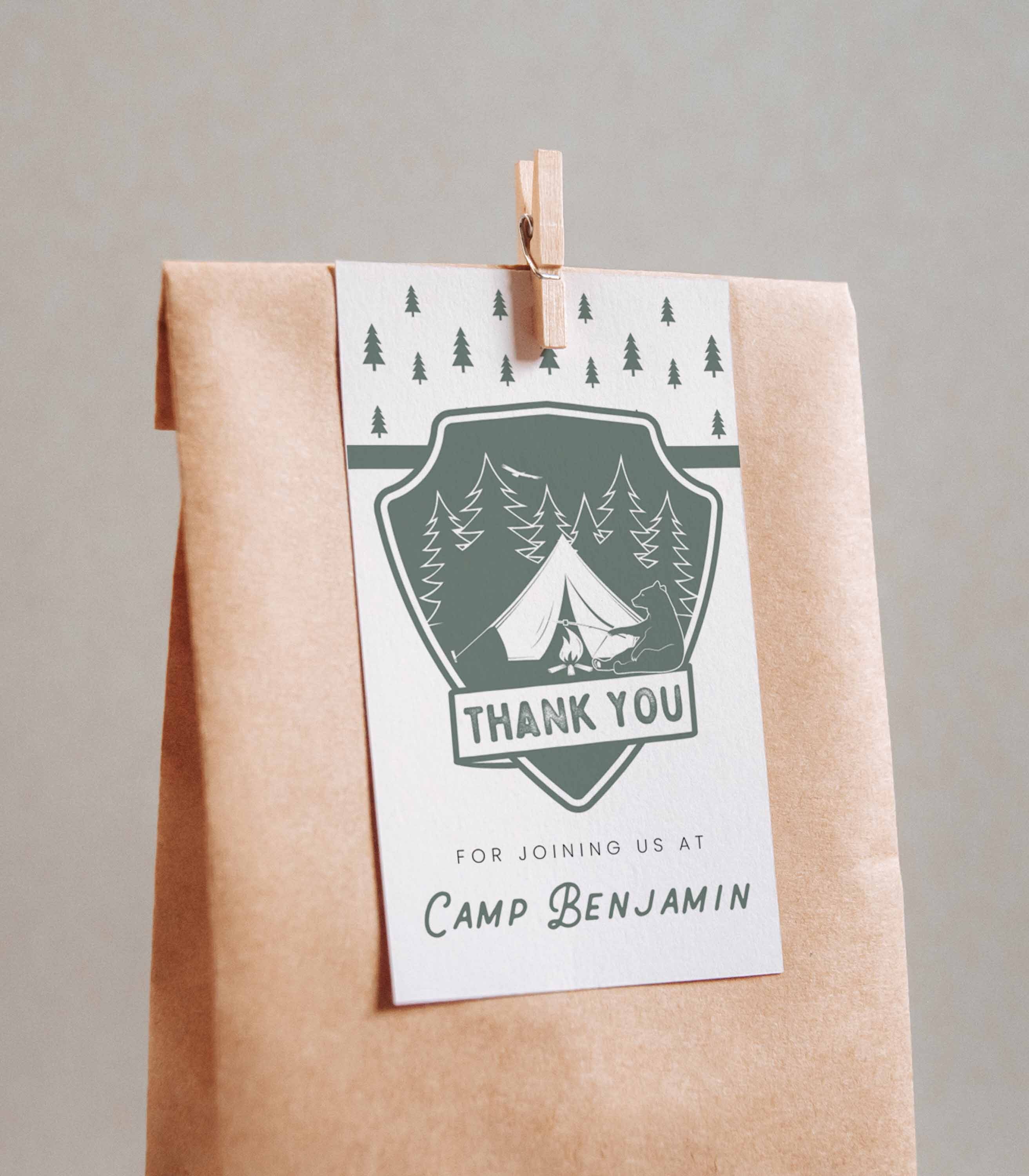 Editable Happy Camper Favor Tag Template, Camp Thank You Sticker ...