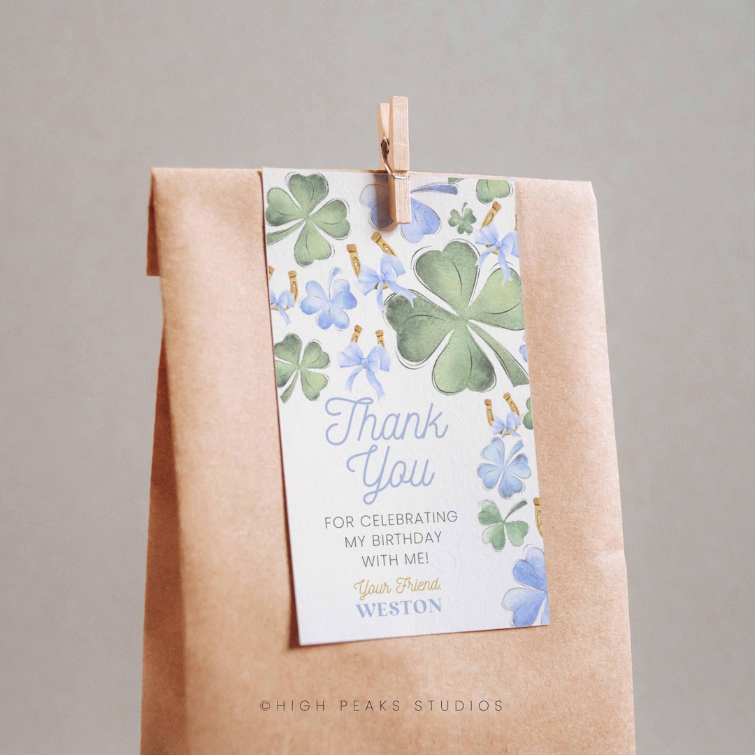 Lucky Charm Birthday Favor Tag or Sticker Printable, Blue Shamrock ...
