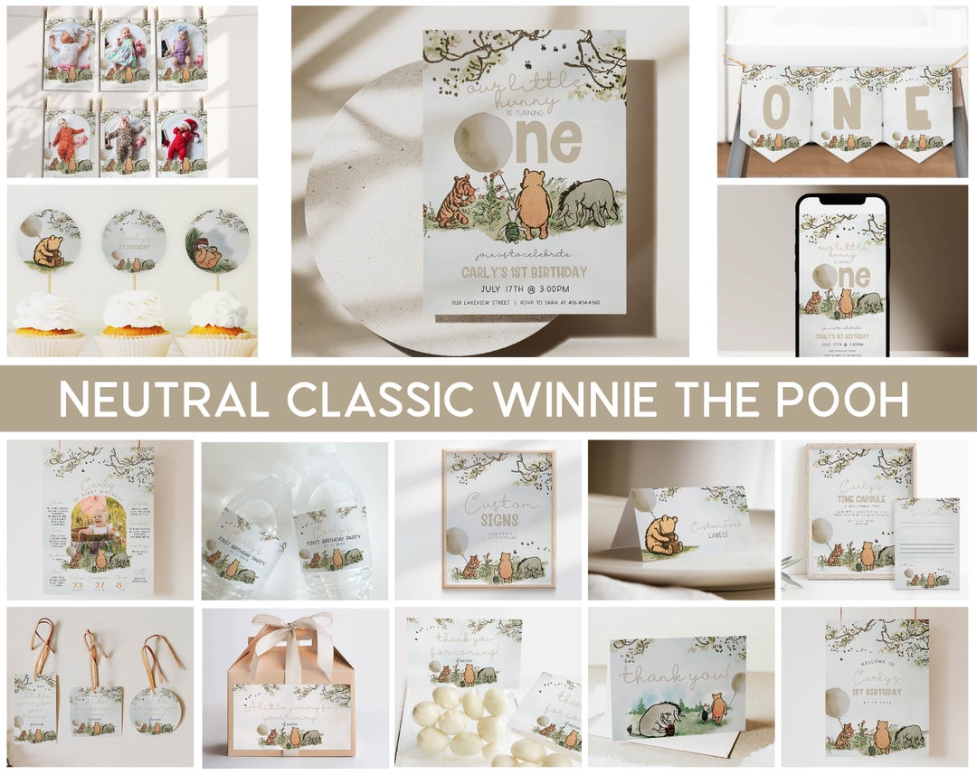 Classic Winnie the Pooh Birthday Bundle Printables, Neutral Large ...