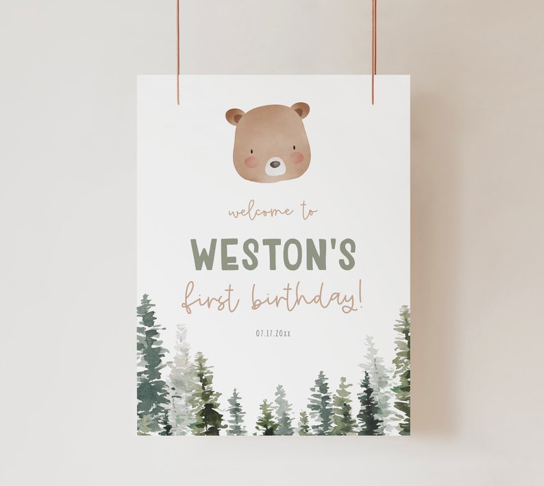 Bear Birthday Welcome Sign Beary First Birthday Welcome - Etsy