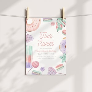 Pastel Two Sweet Birthday Party Invitation Printable Template, Print or ...
