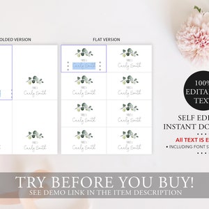 Eucalyptus Name Place Card Template Wedding Name Table - Etsy