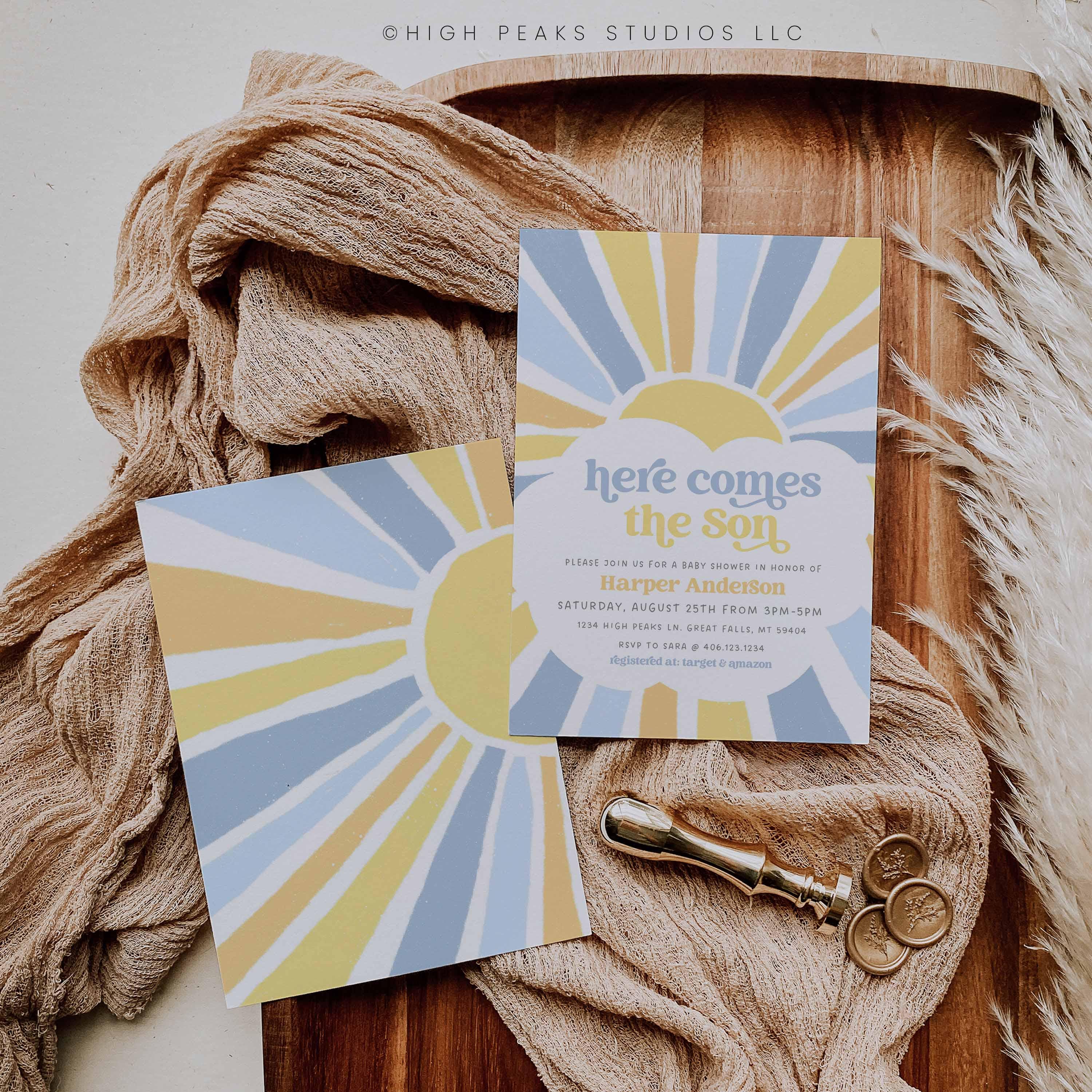 Editable Here Comes the Son Baby Shower Invitation Set, Baby Blue ...